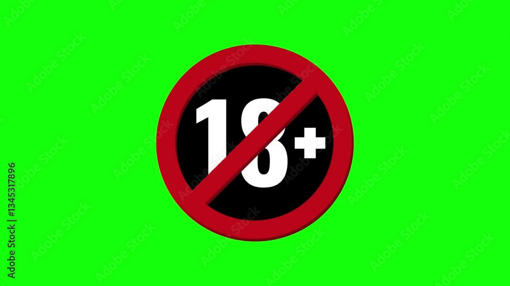 No 18+ Age Restriction Warning Sign on Green Background, Prohibited ...