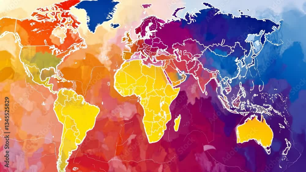Digital map showing climate zones, bright and colorful with informative ...