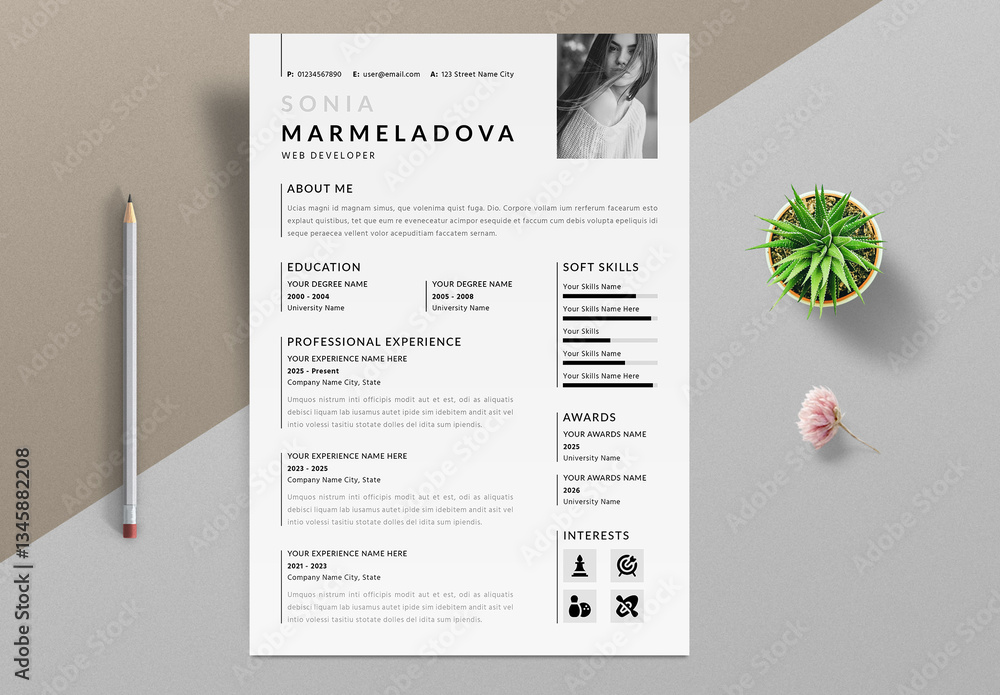 Minimal Resume Template Layout Stock Template | Adobe Stock