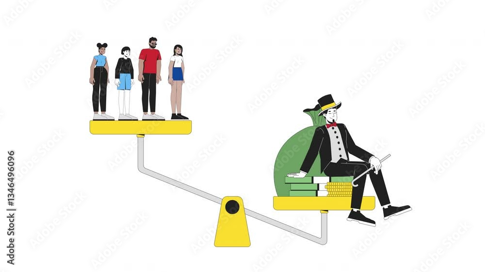 Oligarchy and wealth inequality 2D animation. Plutocracy capitalism ...