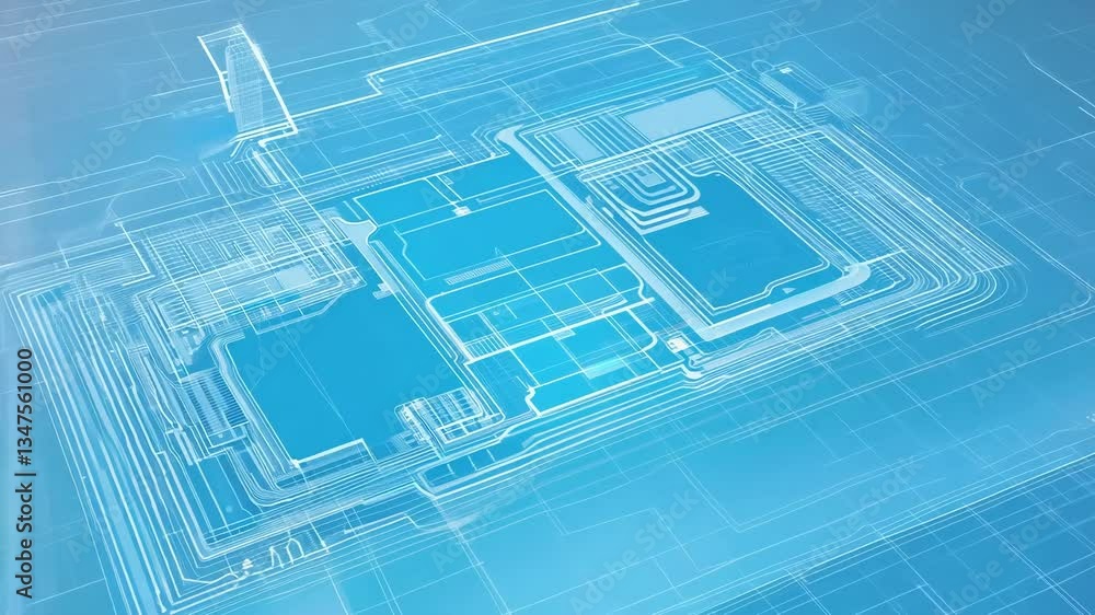 Animated background of digital architectural plans with futuristic ...