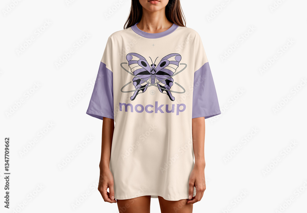 Oversized T-Shirt on Female Model Mockup Stock Template | Adobe Stock