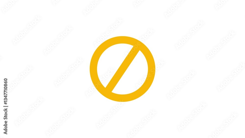Golden prohibition sign animation on white background. Stop waring ...