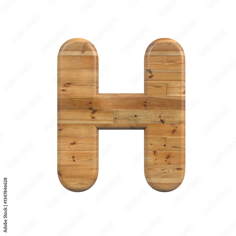 Poster Wood letter H - large 3d pine font isolated on white background ...