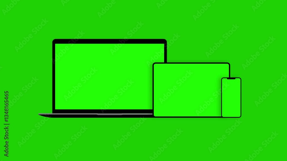 laptop, tablet and mobile device mockup with green screen laptop tablet ...