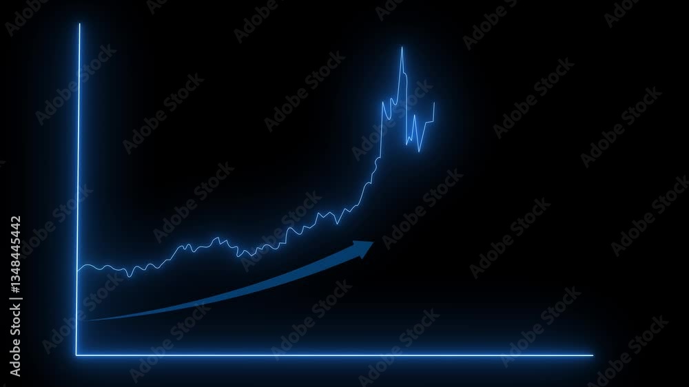 Neon business graph growth concept animation on black background. Graph ...