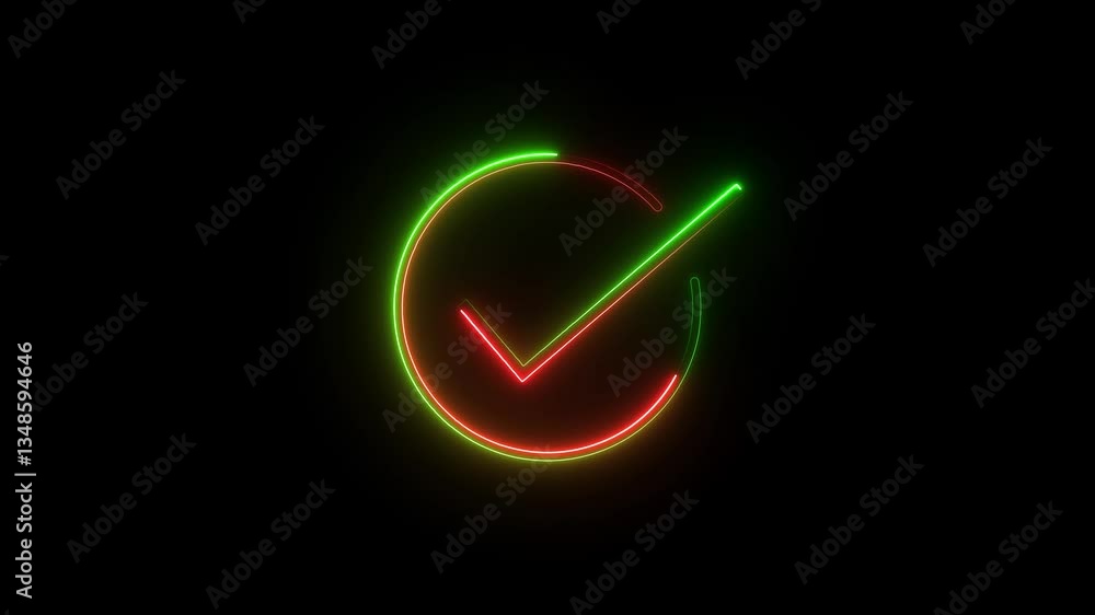 glowing neon check mark icon animation. ok , done, completed check mark ...