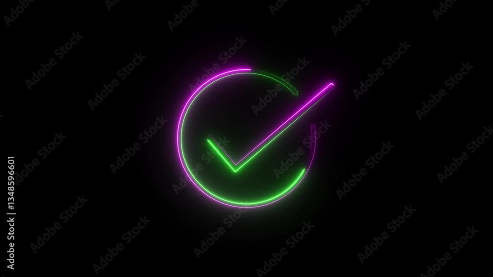 glowing neon check mark icon animation. ok , done, completed check mark ...
