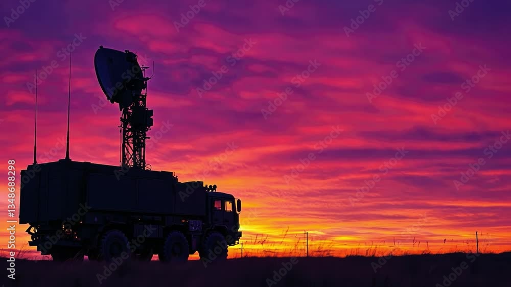 Silhouette of Military Radar: The stark silhouette of a military radar ...