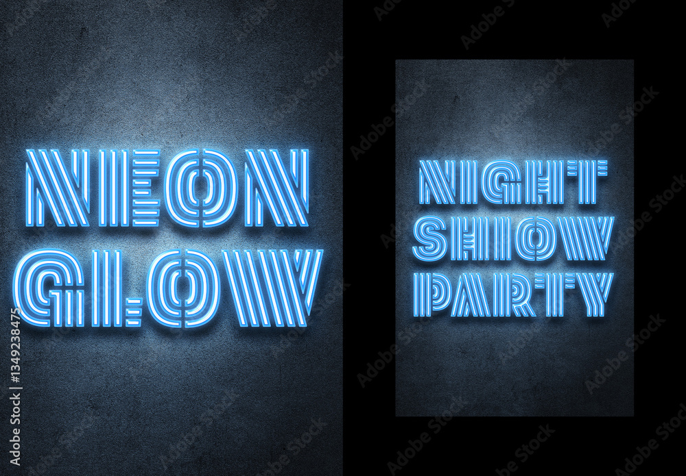 Blue Neon Text Poster Effect Mockup Stock Template | Adobe Stock