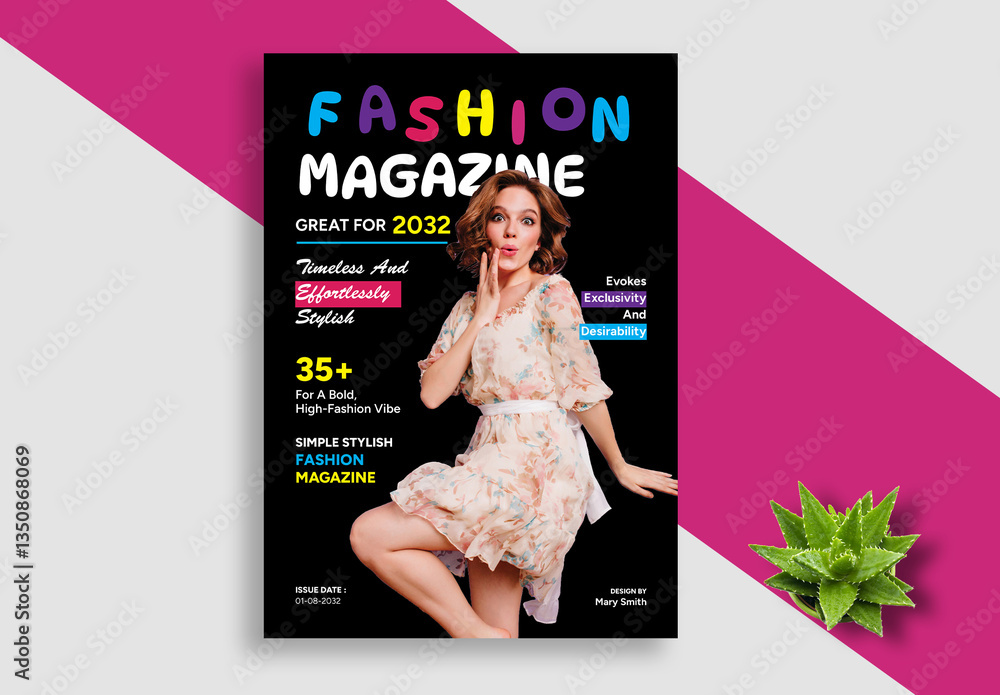 Glamour Fashion Magazine Cover Layout Stock Template | Adobe Stock