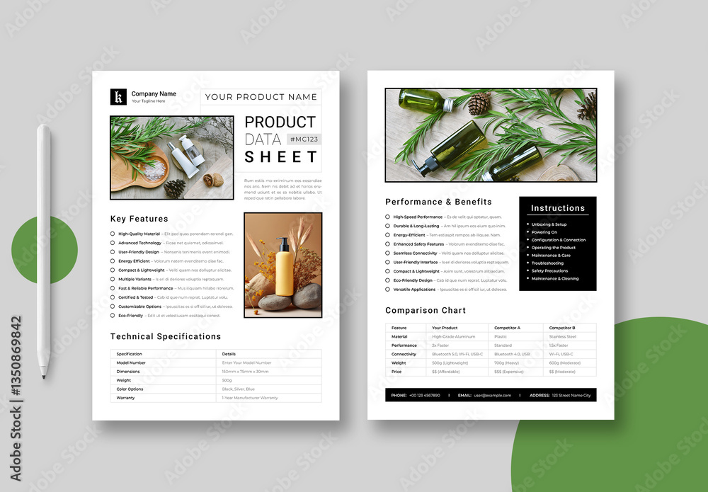 Product Data Sheet Template Layout Stock Template | Adobe Stock