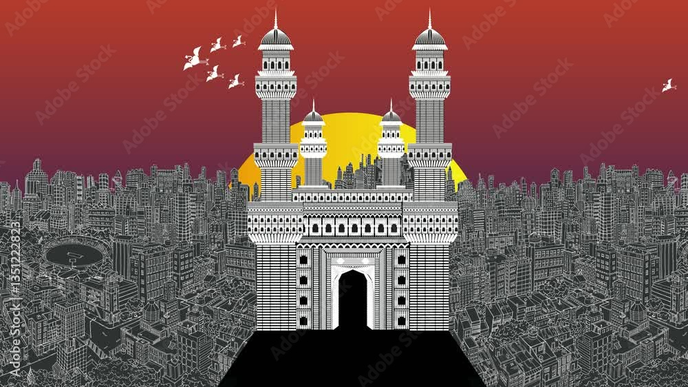 Hyderabad city , Charminar city Telangana, India heritage site, sun ...