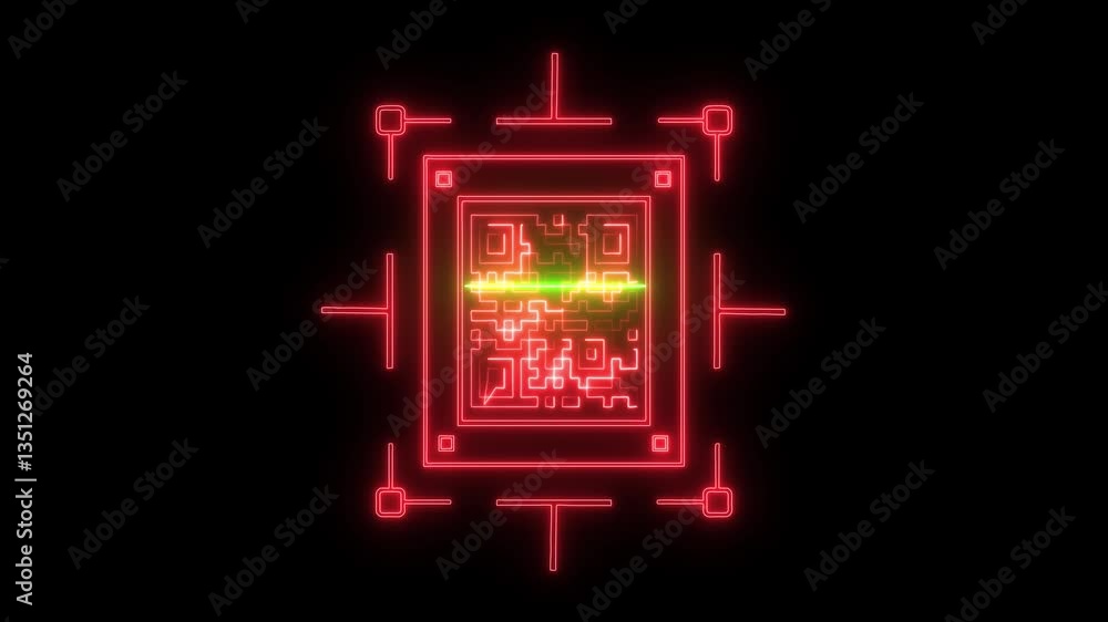 Vidéo Stock Neon QR code Futuristic barcode quick code scanning Bar ...