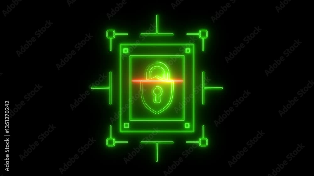 Neon locker scan icon with laser. Isolated on black background. Barcode ...