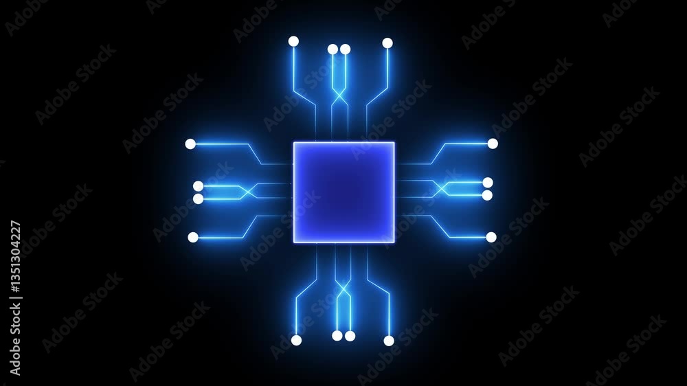 Concept animation of turning on of CPU microprocessor in motherboard ...