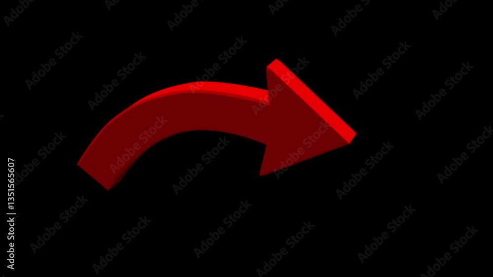3D Curved Red Arrow 4k animation Rotating Forward Smooth Directional ...