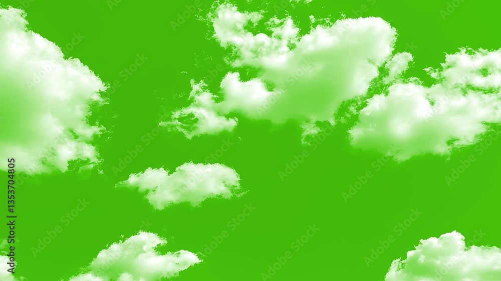 Moving clouds motion graphic animation green screen. White fluffy ...