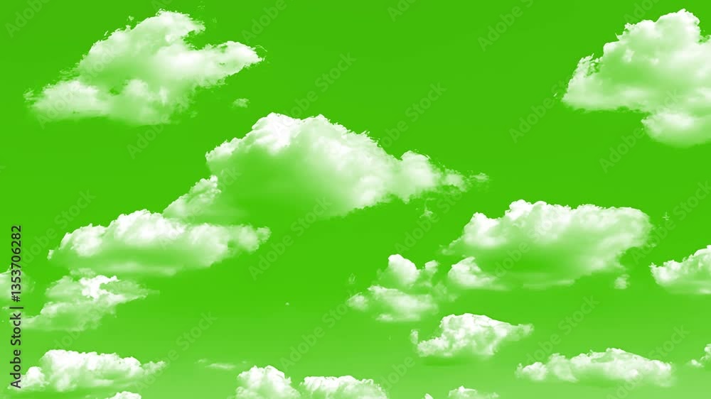 Moving clouds motion graphic animation green screen. White fluffy ...