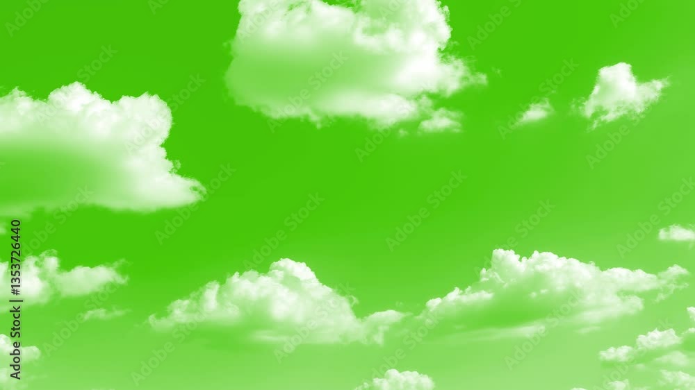 Moving clouds motion graphic animation green screen. White fluffy ...