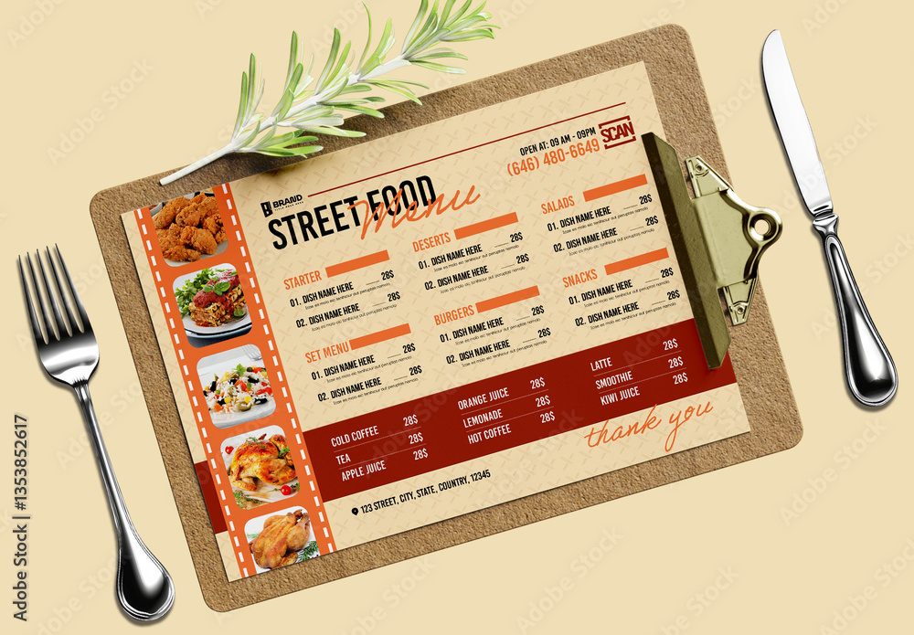Minimal And Classic Landscape Food Menu Layout Stock Template | Adobe Stock