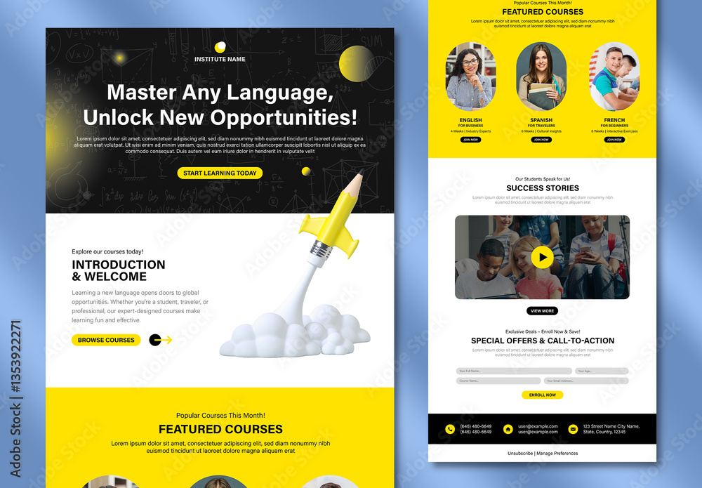 Interactive Language Learning Email Newsletter Design Template Stock ...