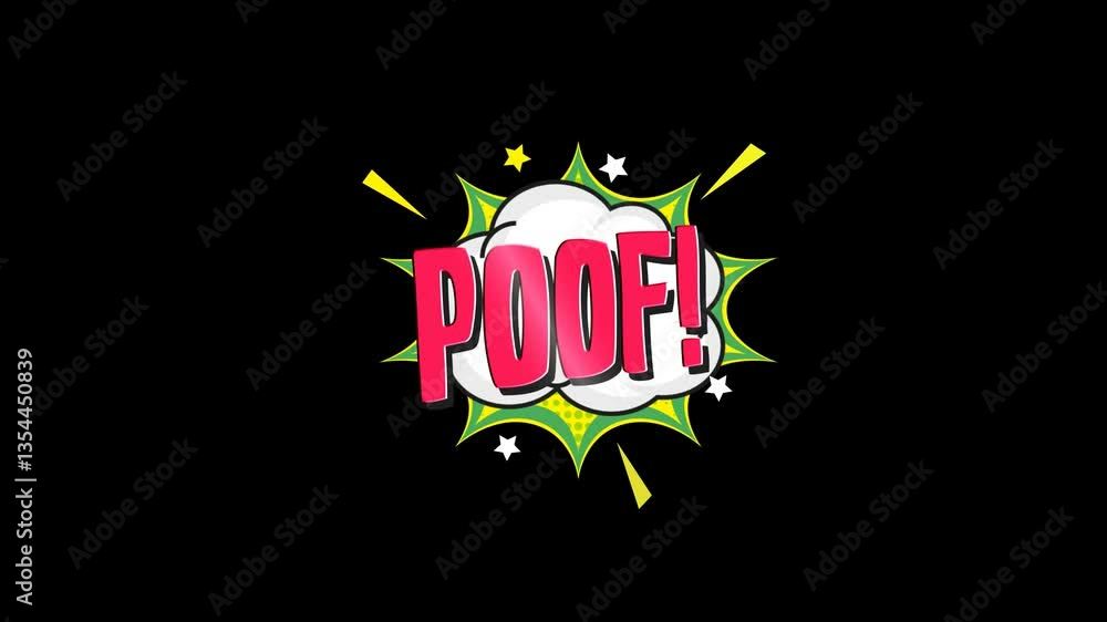 Pop Art poof Comic Text Animation Cartoon Explosion Effect on Black ...