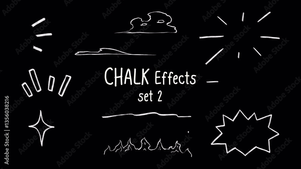 Set 2 of chalk effects, poping radiant ray vfx, smoke, running ...