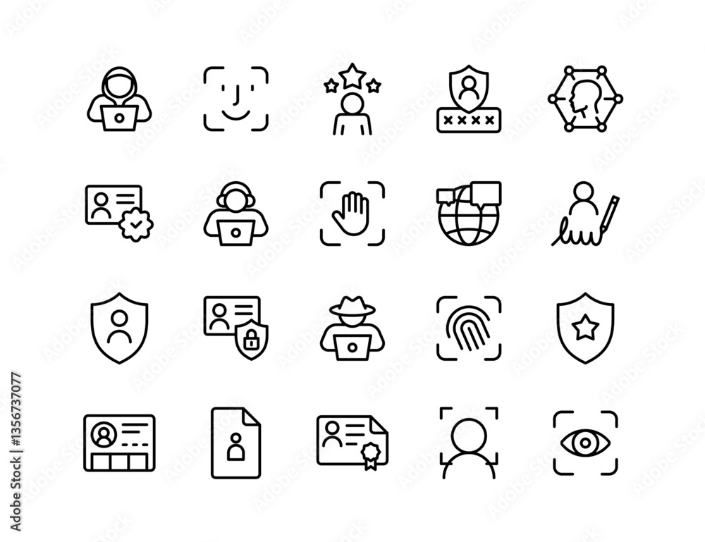 Digital Identity Vector Icon Set | Adjustable Line Weight | Authentication, biometric ...