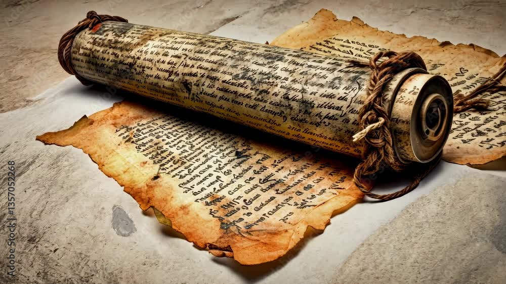 An old manuscript of ancient biblical roll prophets message of God 4K ...