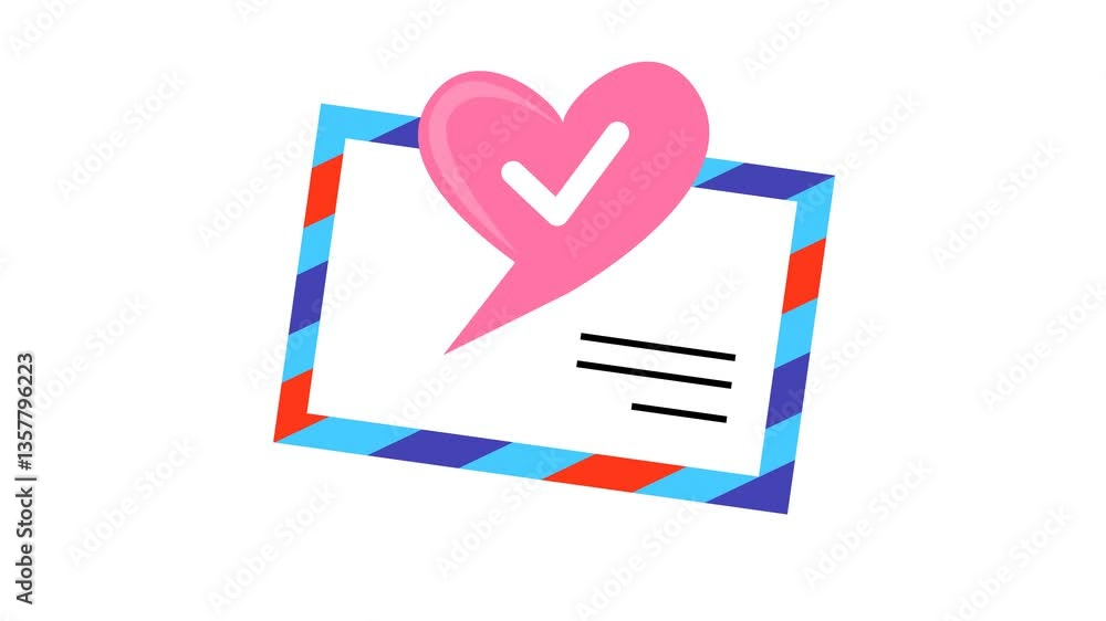 Love letter with an approved checkmark in cartoon animation. Romantic ...