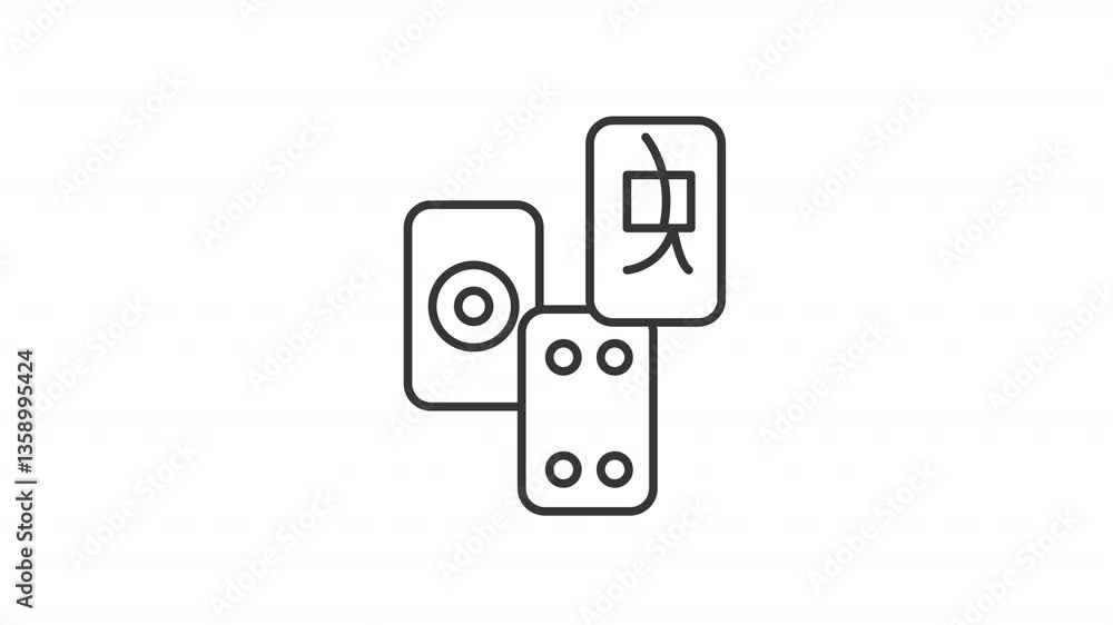 Animated mahjong icon. Tiles with symbols shuffling line animation ...