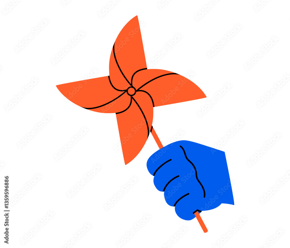 Poster Hand drawn cute cartoon illustration hand holding paper pinwheel ...