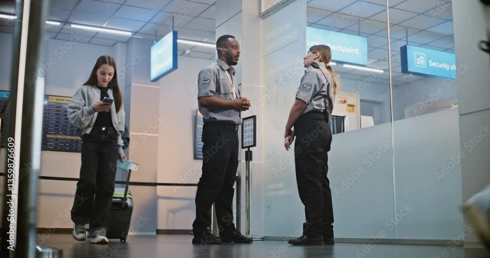 Crowded International Airport Terminal: Two Multiethnic Security ...