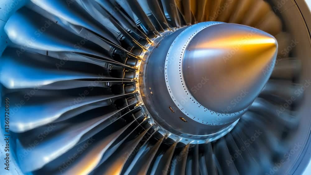 Inspection of a modern jet engine showing intricate turbine ...