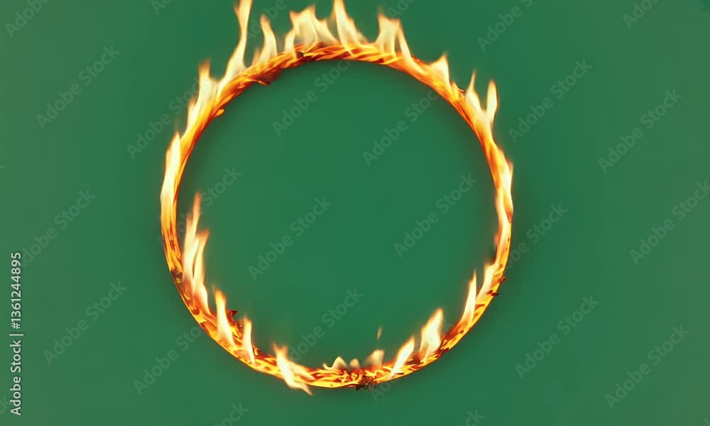 4k cinematic green screen shot of a flaming circle radiating intense ...