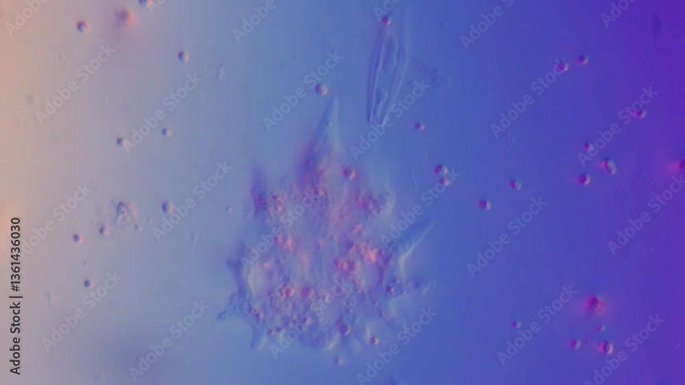 Amoeba among freshwater microbes - 400x DIC microscope, differential ...