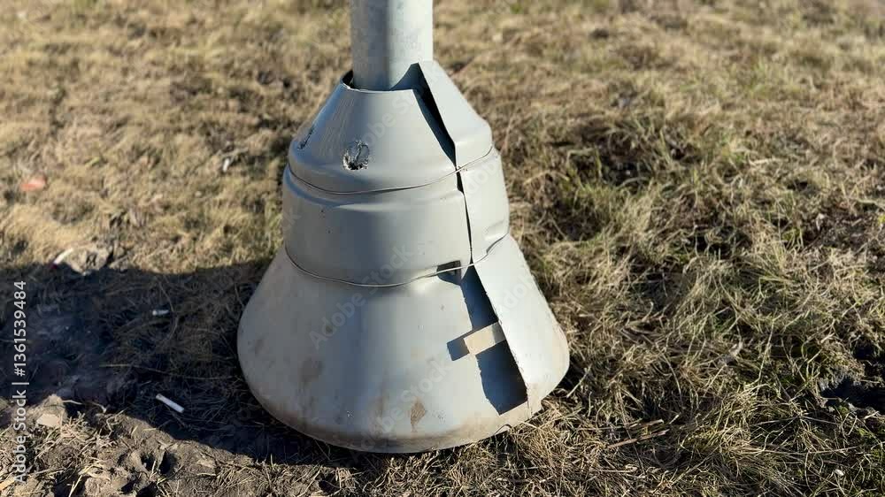 Detailed closeup view of a Ground Base designed for mounting a Pole in ...