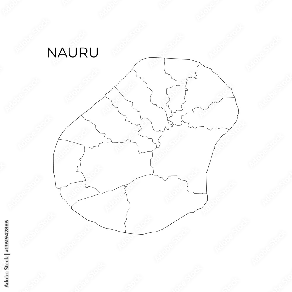 Poster Simple black and white outline map of Nauru, displaying its ...