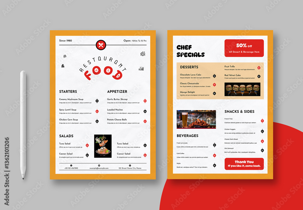 Restaurant Menu Template Layout Stock Template | Adobe Stock