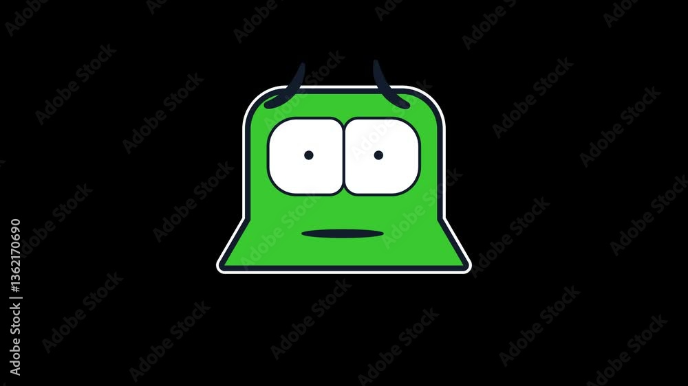 Looped 2D animation of an emoji sticker expressing disgust, a green ...