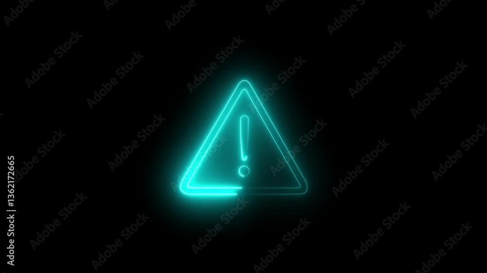 Neon glowing Warning attention sign, exclamation mark, attention sign ...