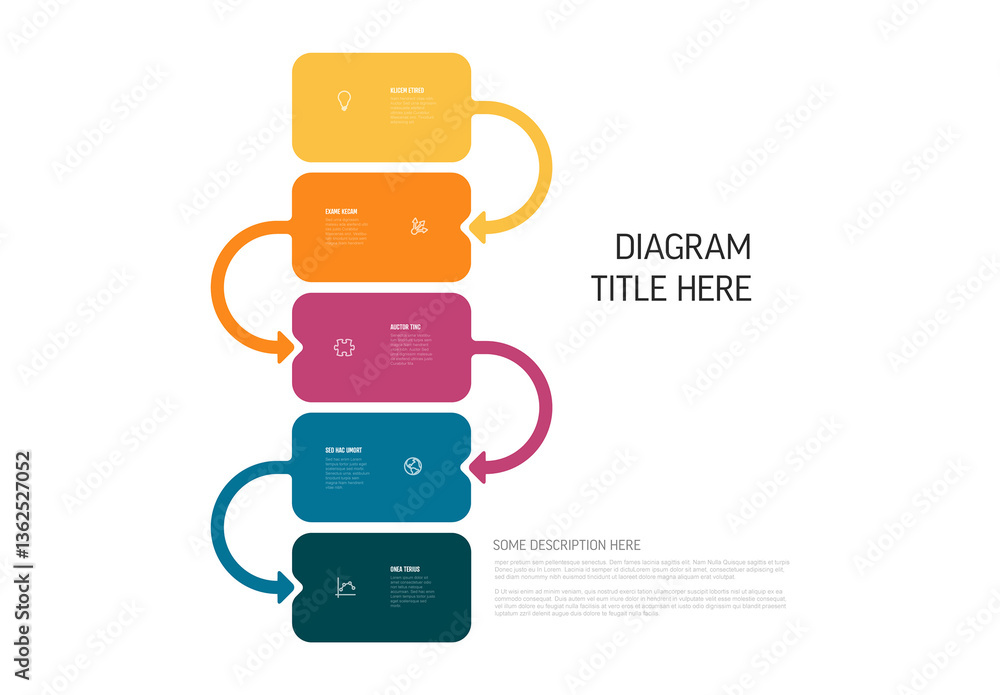 Colorful Vertical Step-by-Step Infographic Diagram Template with five ...