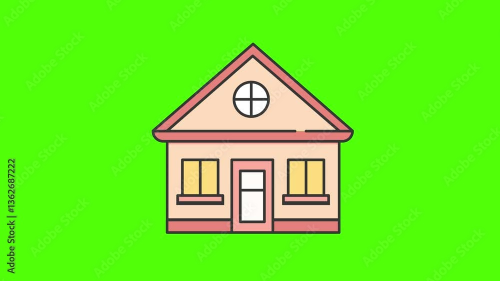 Animated House Icon with Green Screen Background for Video Editing ...
