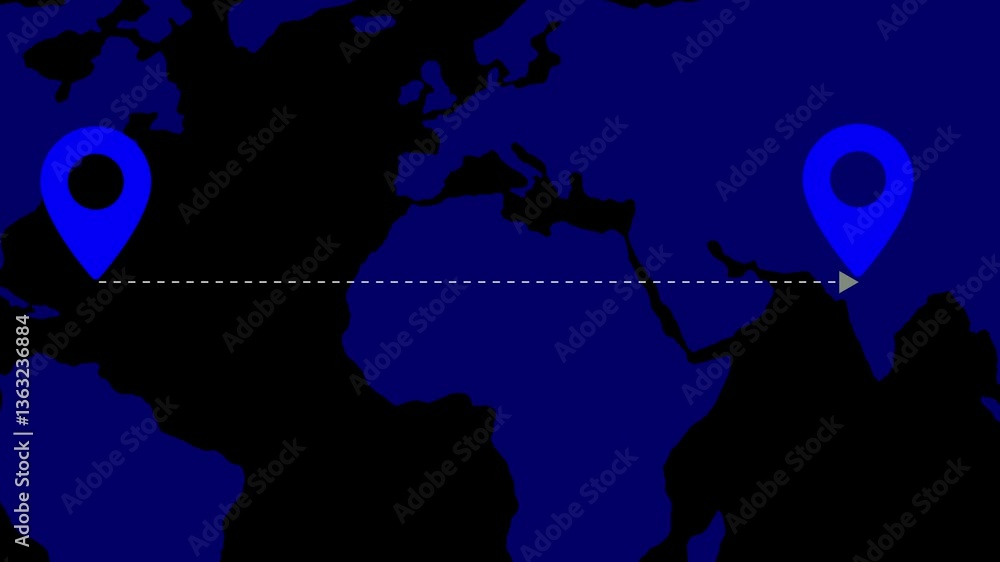 Traveling Location Icon from One Country to Another – World Map ...