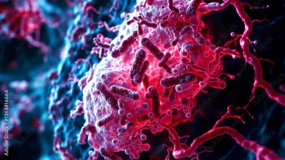 Tuberculosis bacteria in the lungs. Microscopic view of lung alveoli ...