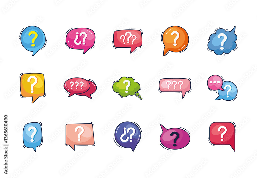 Colorful Question Mark Comic Message Bubble Dialog Icons Set Stock ...