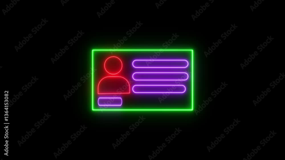 Neon Smart Identity card icon animation concept ,NID card icon concept ...