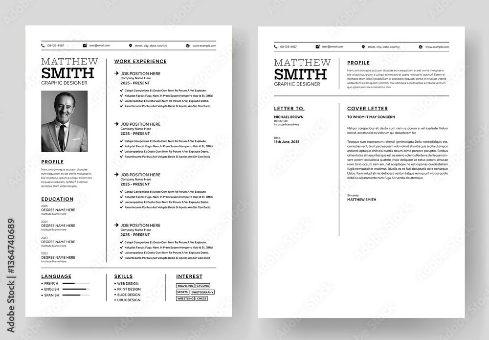 Minimal And Clean Resume Layout Stock Template | Adobe Stock