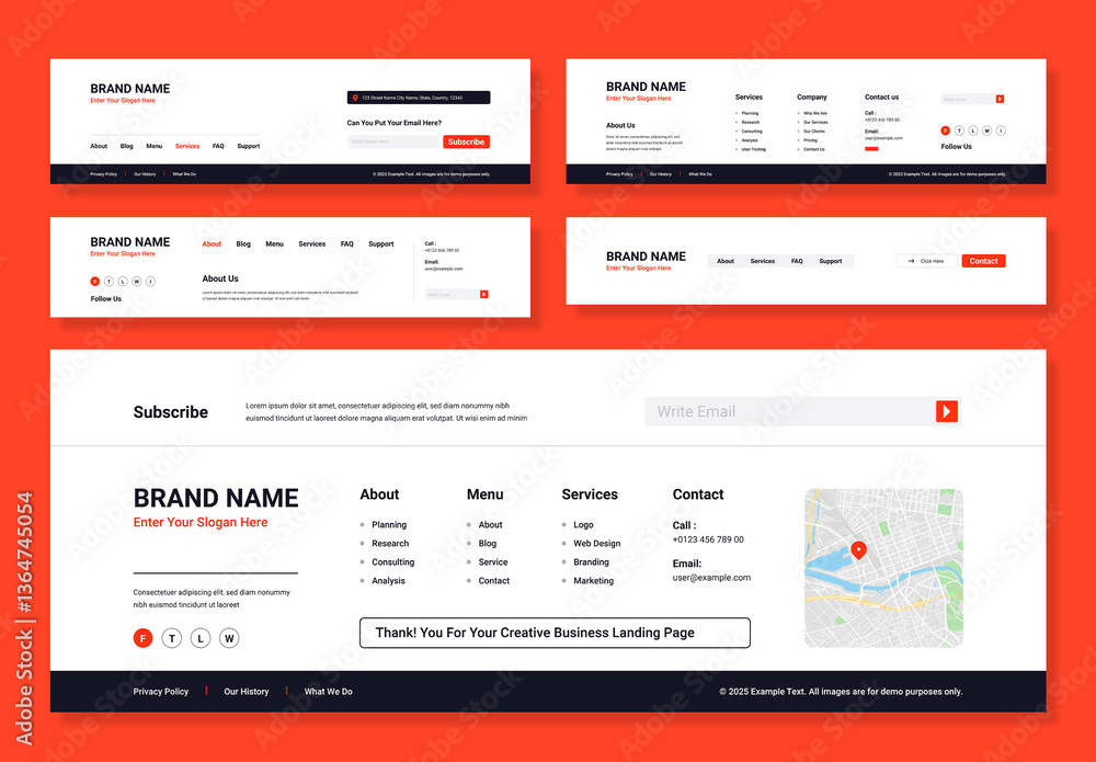 Modern Website Footer UI Design Template for Web Projects Stock ...